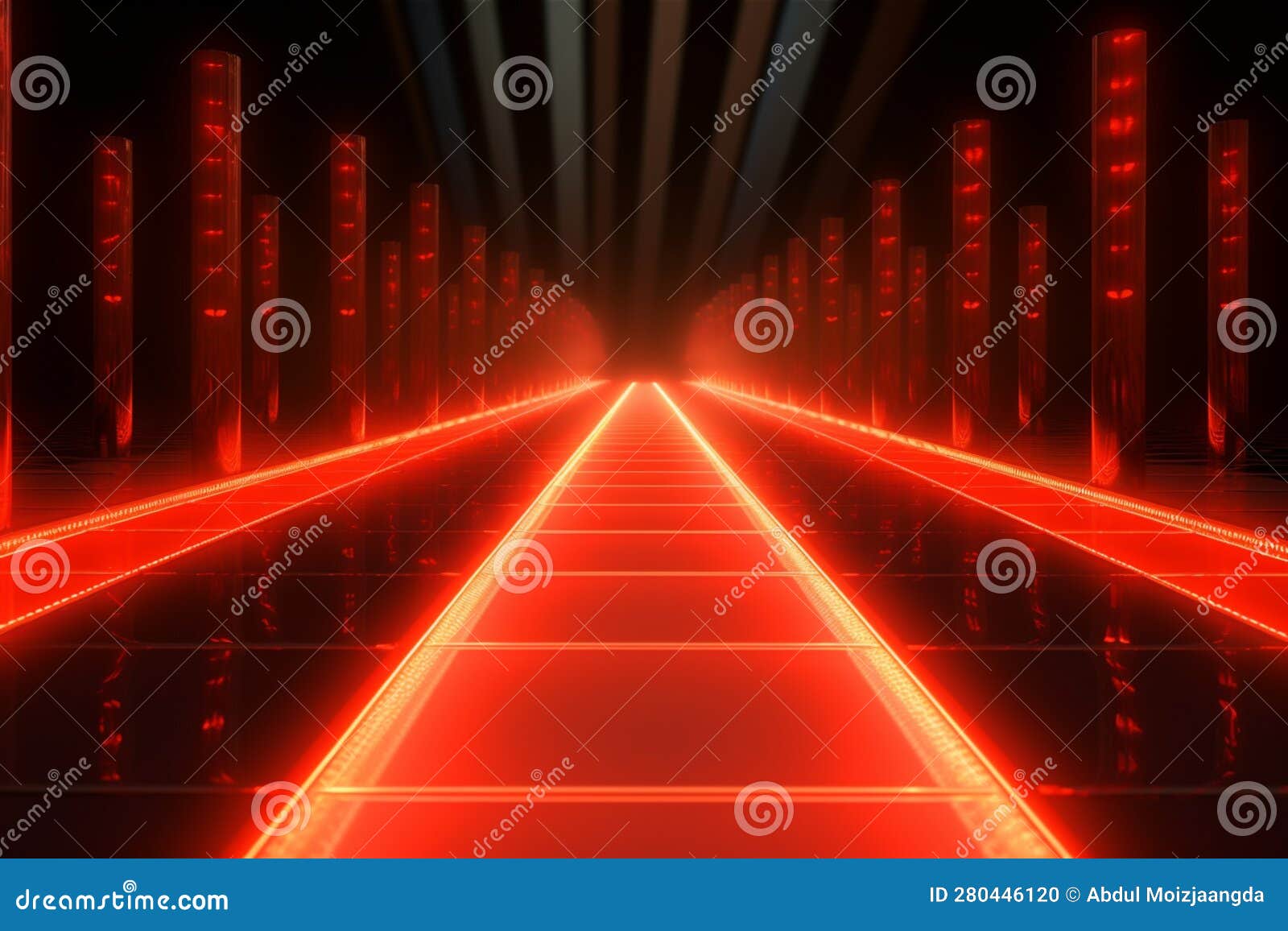 Empty Red Carpet Runway Shines Under the Mesmerizing Glow of Lights ...