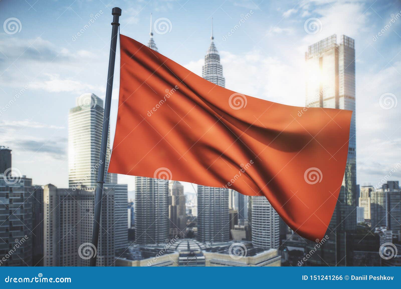 Empty red flag in city stock illustration. Illustration of blue - 151241266