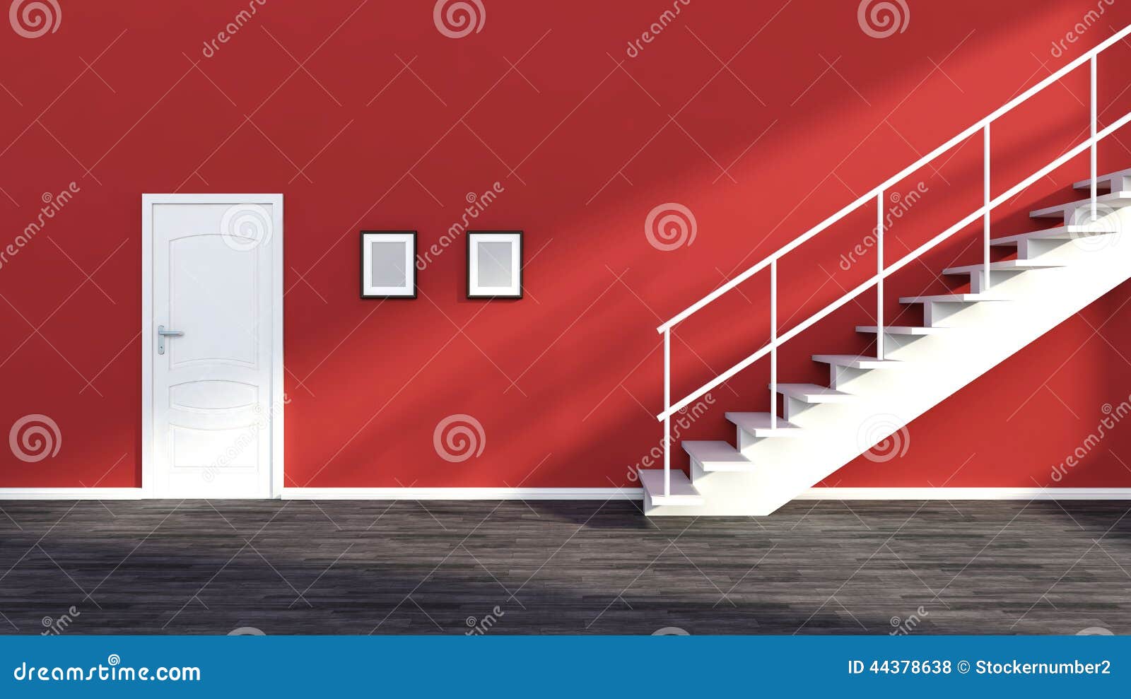 Empty Red Interior with Stairs and Door Stock Illustration ...