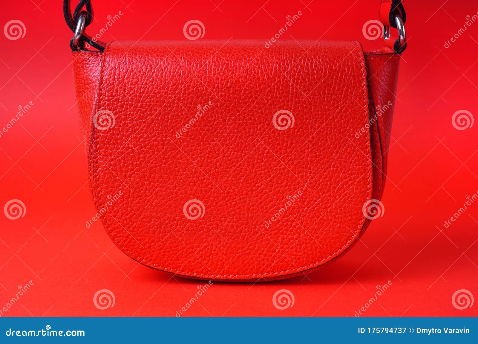 Empty Red Leather Bag on a Red Background. Stock Image - Image of ...