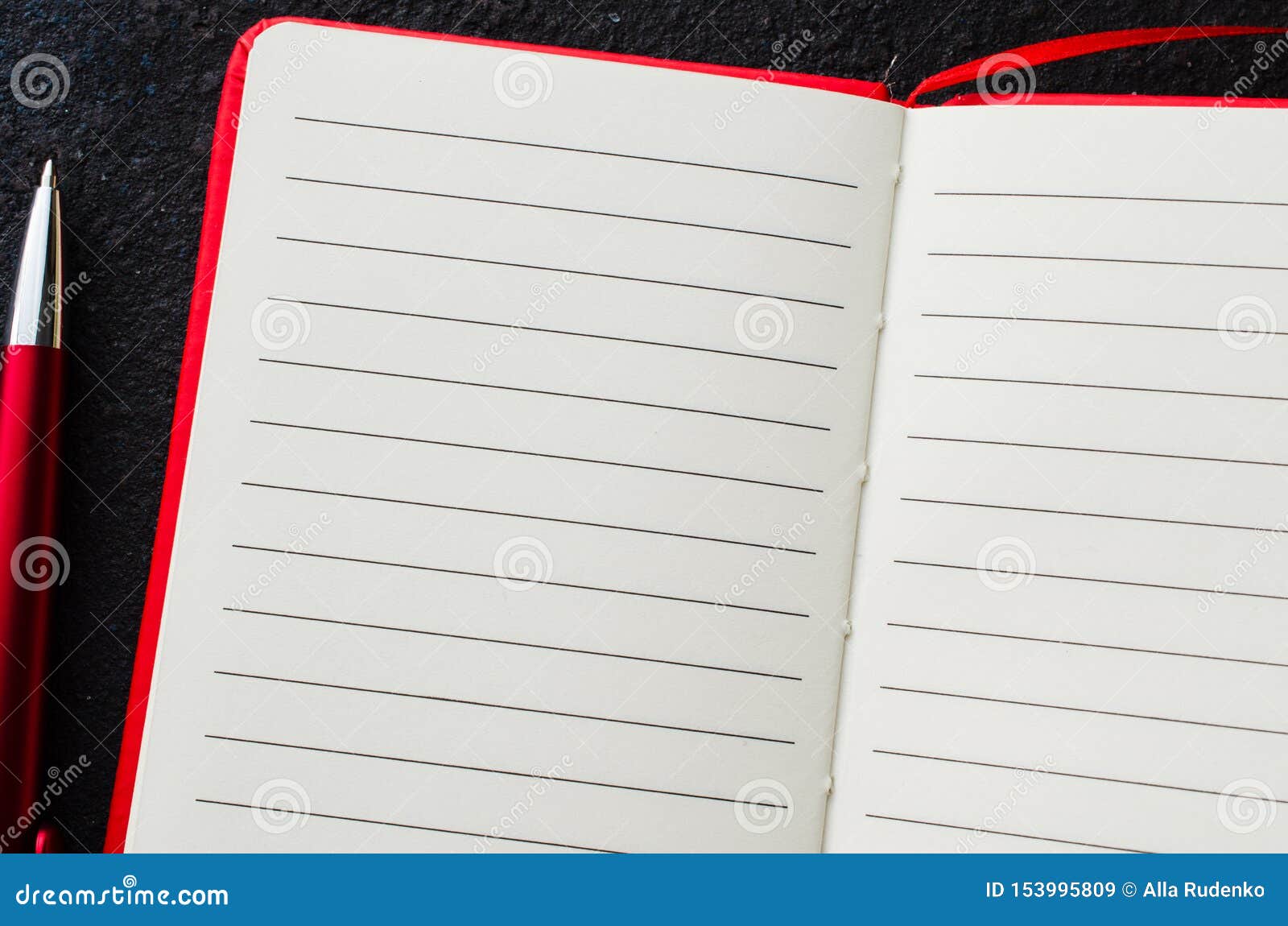 Empty Red Notebook with Red Pen on Dark Background. Blank Paper for ...
