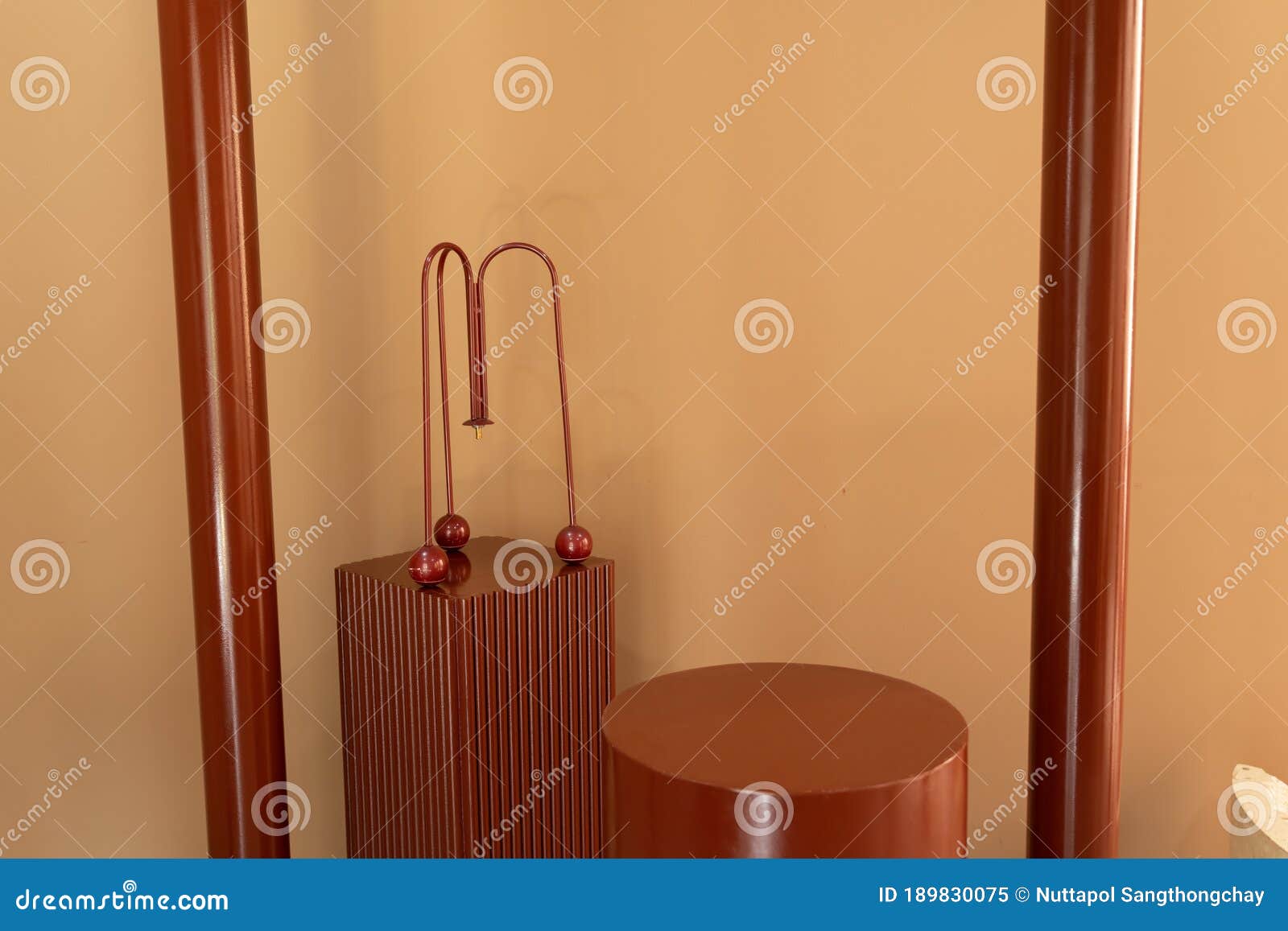 Empty Red Podium Display on Yellow Background with Corrugated Red ...