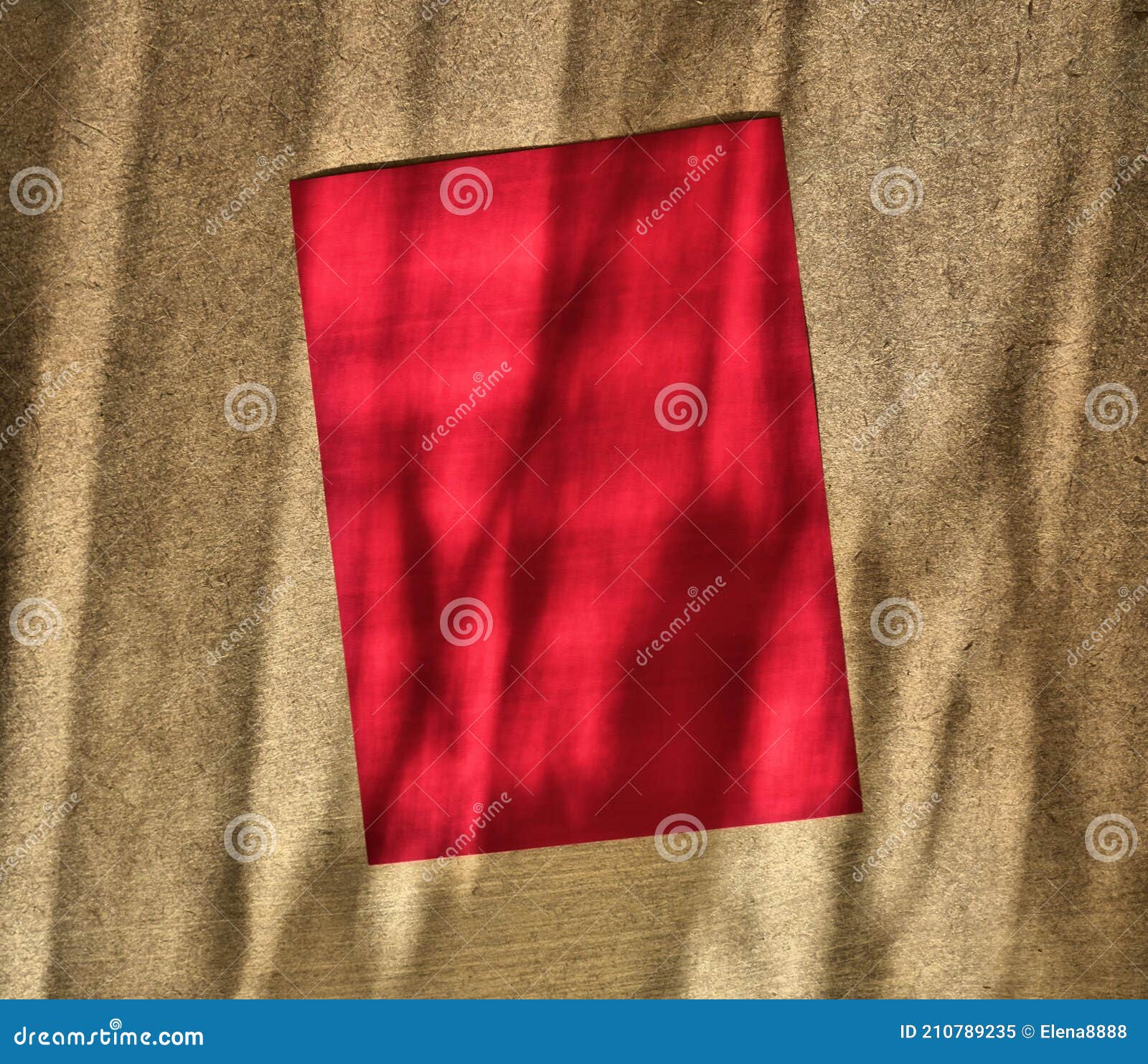 Empty Red Rectangle Poster Mockup with Soft Shadow on Golden Beige Wall ...