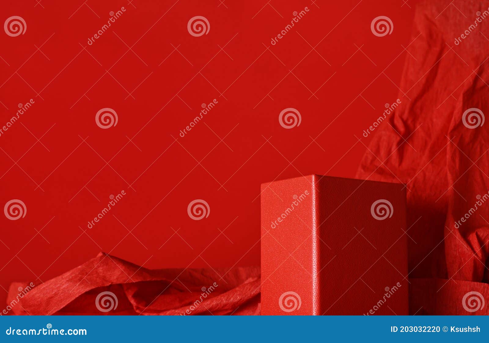 Empty Red Rectangular Podium on Red Background with Crumpled Paper ...