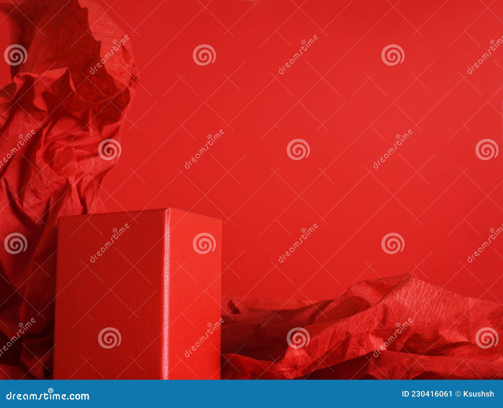 Empty Red Rectangular Podium on Red Background with Crumpled Paper ...