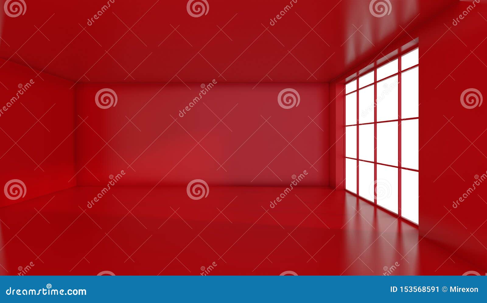 Empty Red Room with Large Stained Glass Windows. 3D Rendering Stock ...