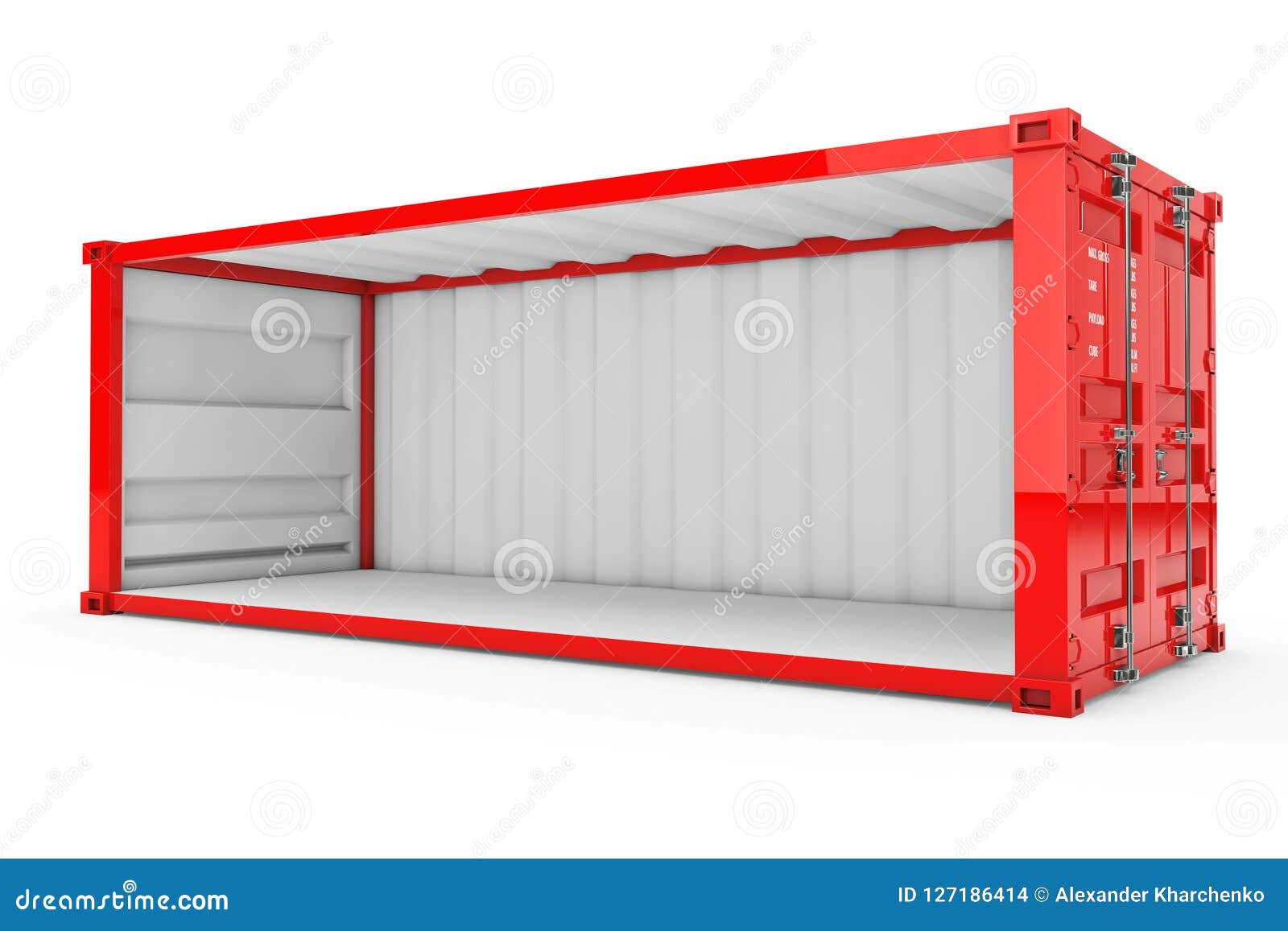 Empty Red Shipping Container with Removed Side Wall. 3d Rendering Stock ...