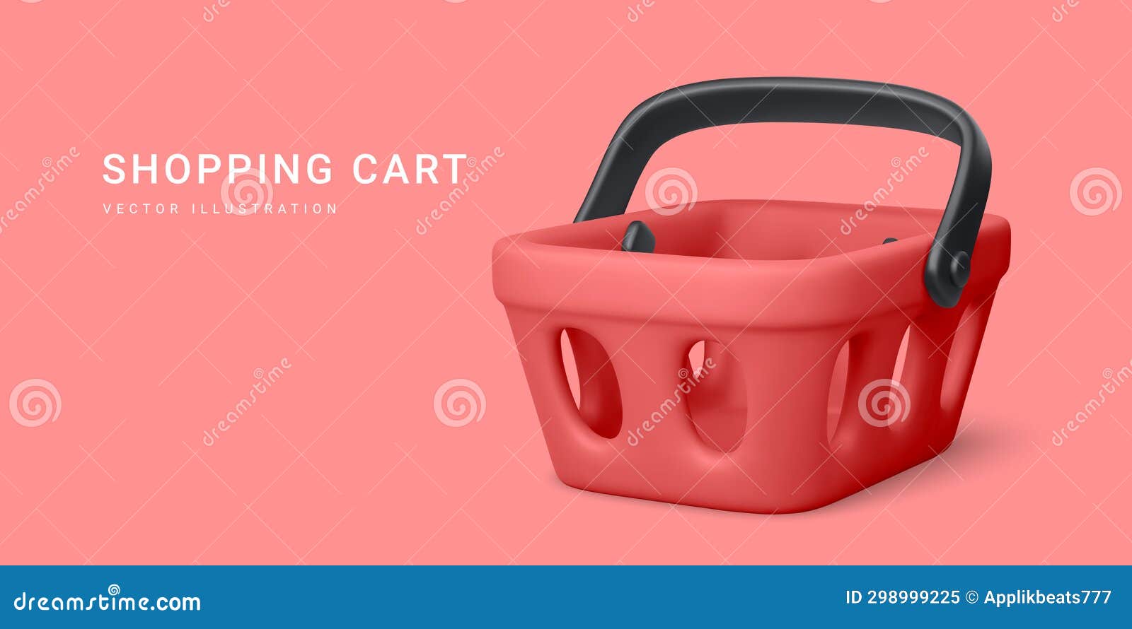 Empty Red Shopping Cart Isolated on Light Background. Vector ...