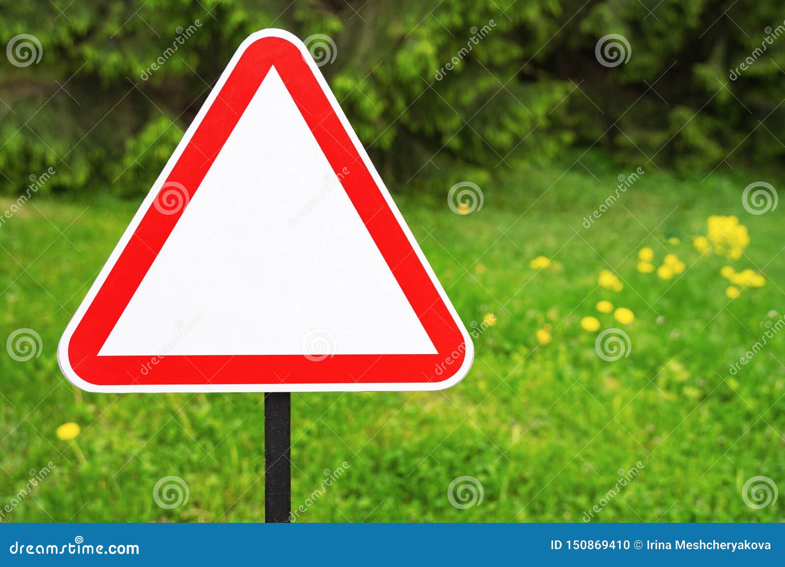 Empty Red Triangle Road Sign with Not Text and Sign on the Street and ...