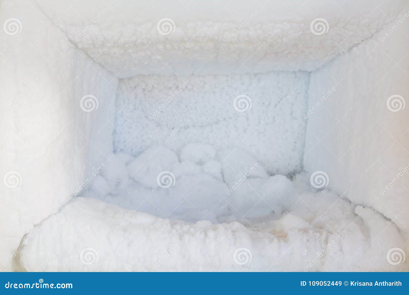 Empty Of A Refrigerator. Ice Buildup Inside Of A Freezer Walls Stock ...