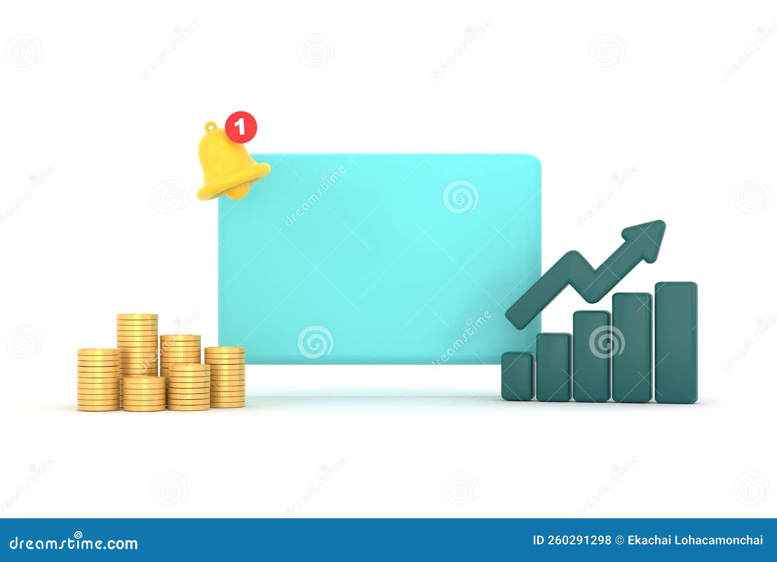 Empty Reminder Pop Up, Notification Bell Icon with Graph and Coins ...