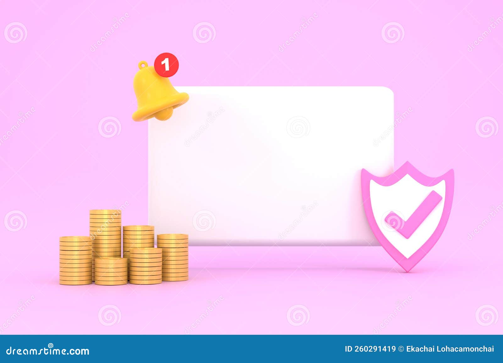 Empty Reminder Pop Up, Notification Bell Icon with Shield, Check Mark ...