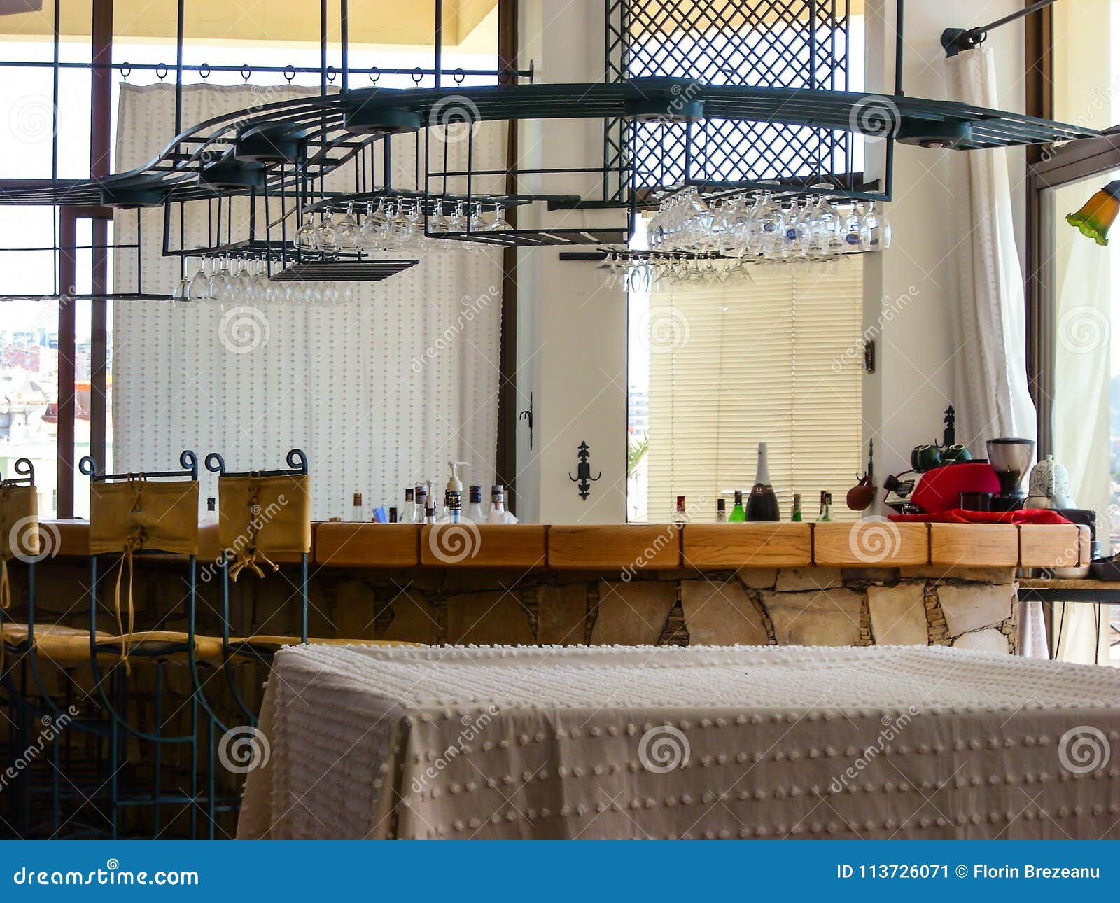 Empty Restaurant Bar with Chairs and Table Stock Image - Image of ...