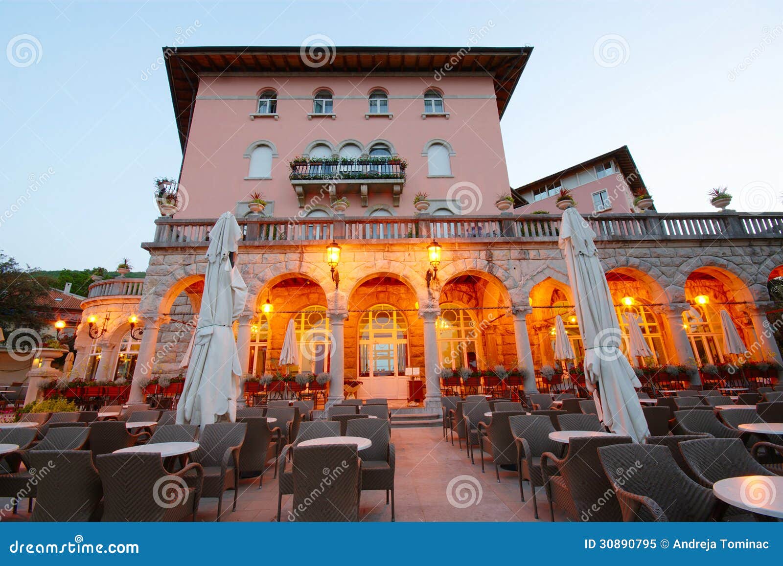 Empty Restaurant at Dawn stock image. Image of opatija - 30890795