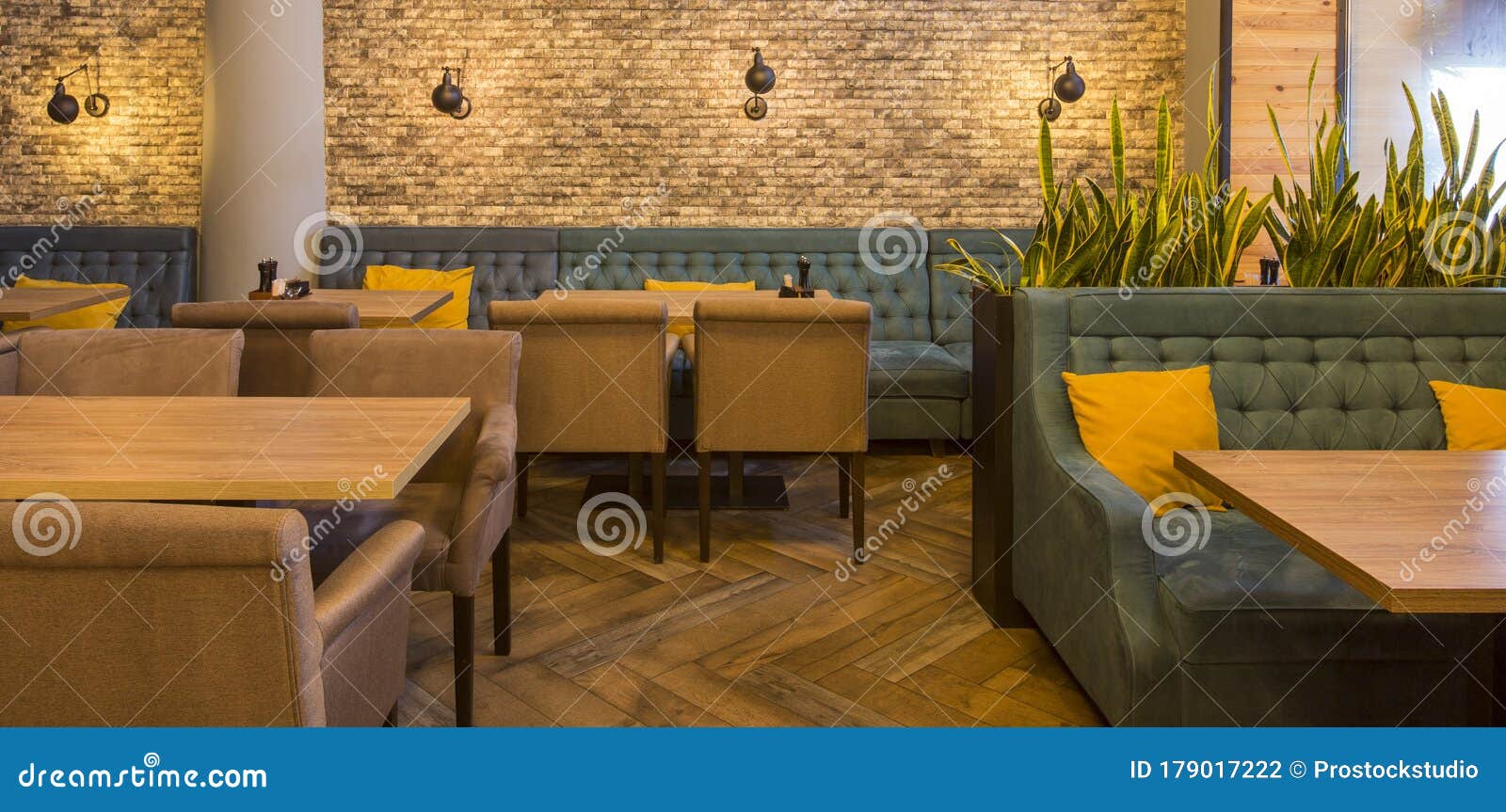 Empty Restaurant with Modern Interior, Copy Space Stock Photo - Image ...