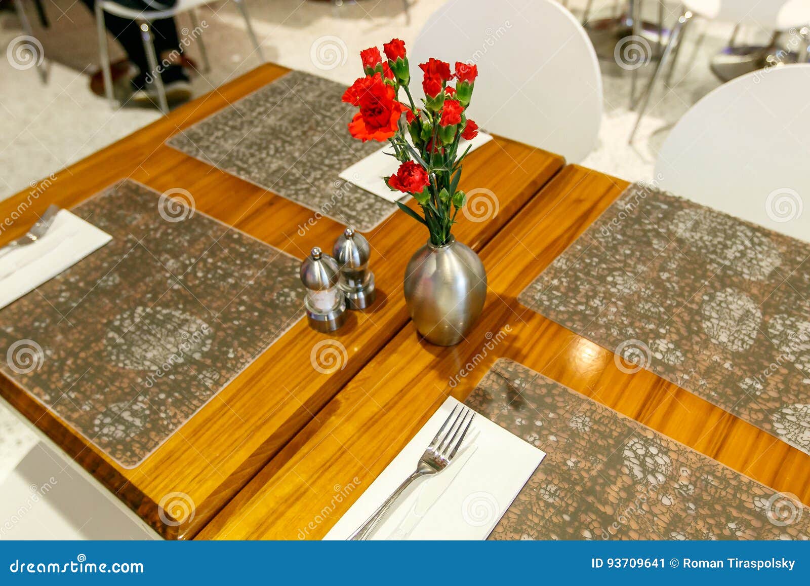 Empty restaurant table stock image. Image of shakers - 93709641