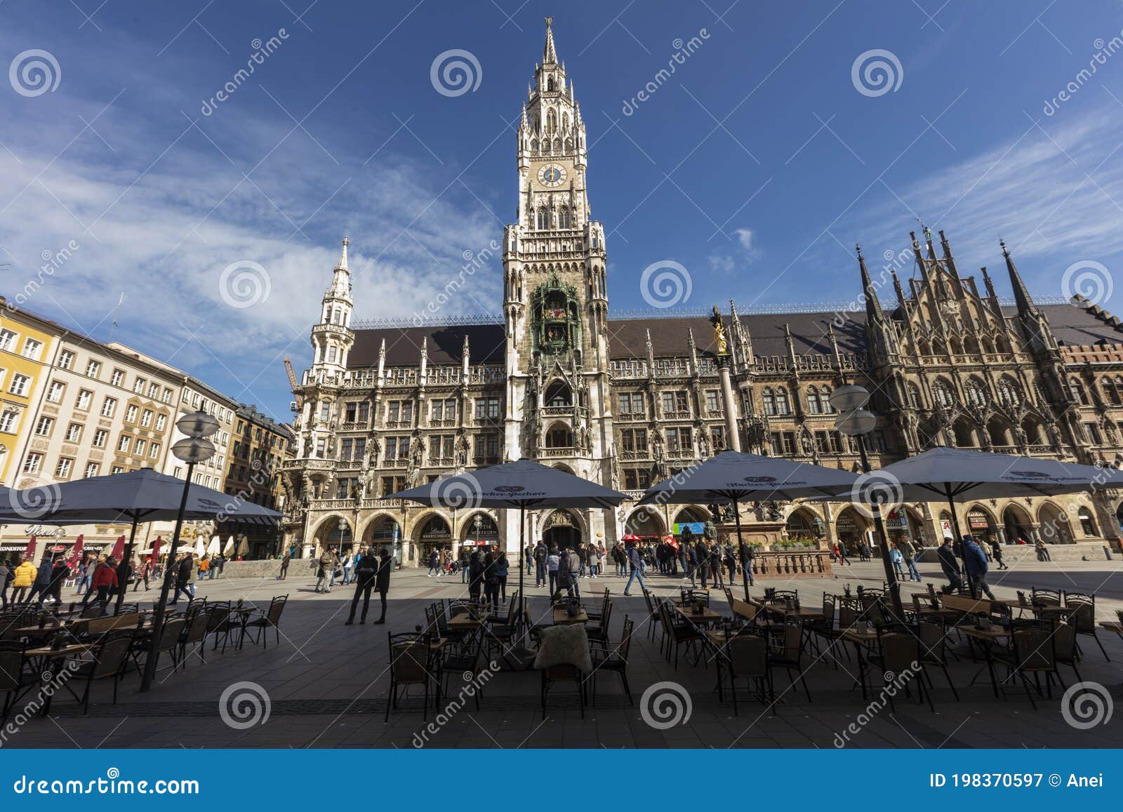 Empty Restaurants and Some People at a Marienplatz in Front of the ...