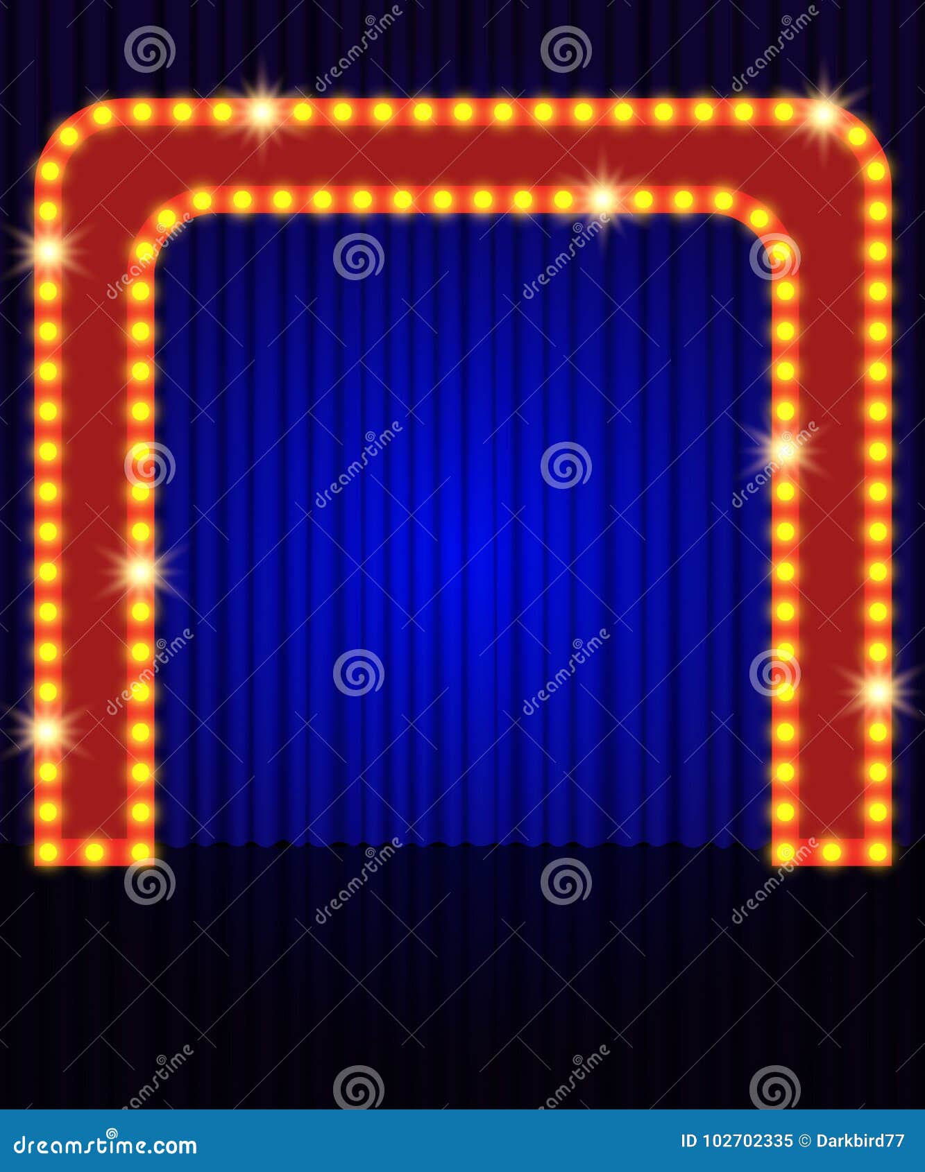 Empty Retro Stage with Blue Curtain Stock Illustration - Illustration ...