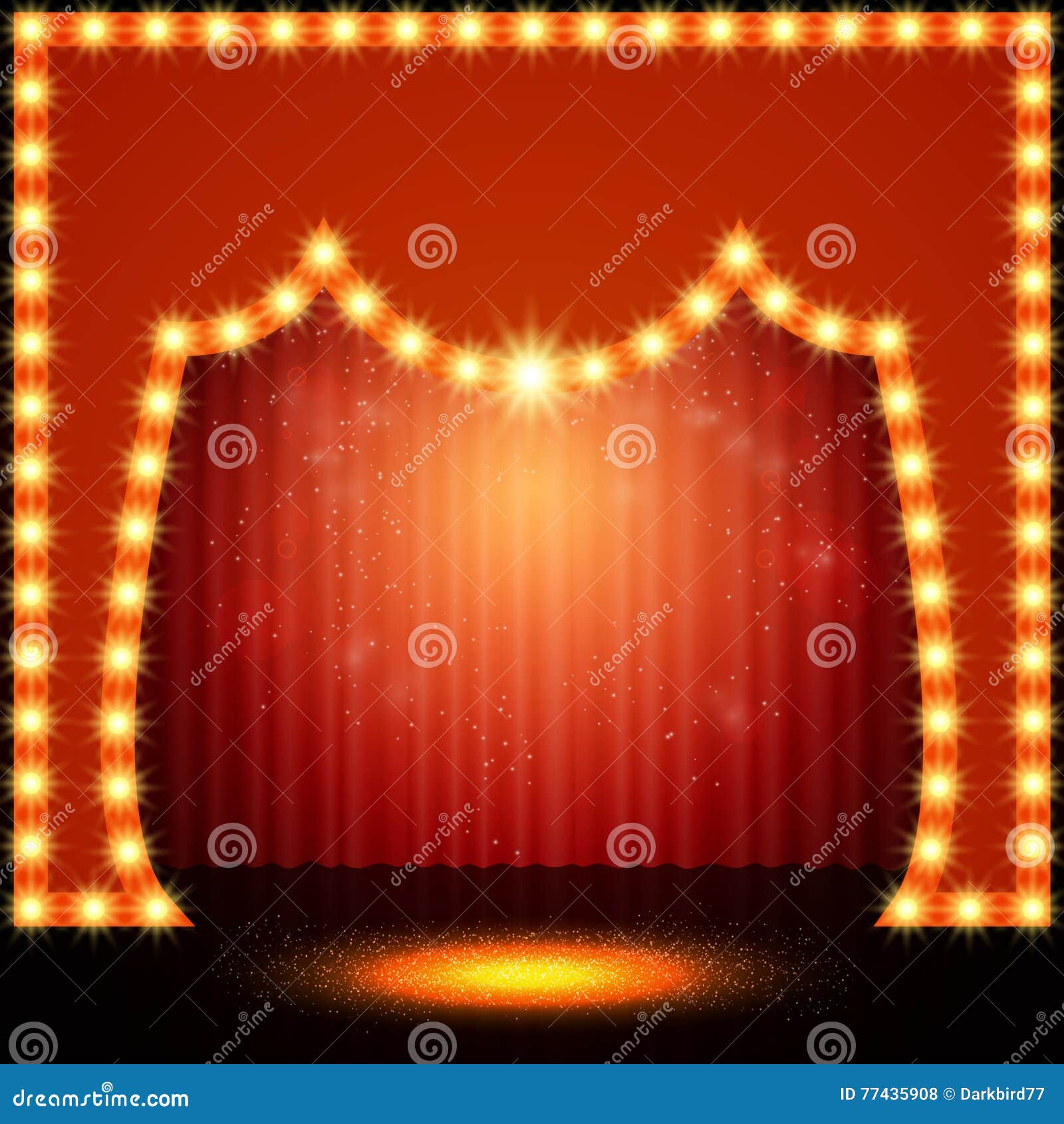 Empty Retro Stage with Red Curtain Stock Illustration - Illustration of ...