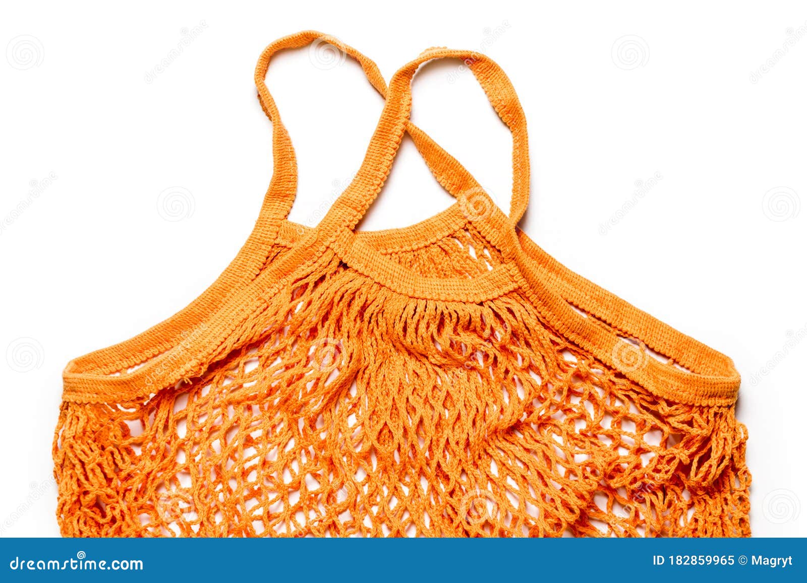 Empty Reusable Orange Cotton Shopping String Bag on White Background ...