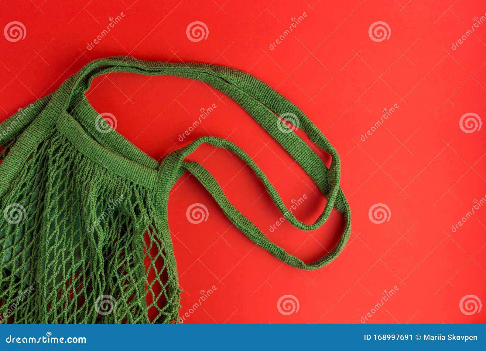 Empty Reusable Shopping String Bag on Red Background. Zero Waste ...