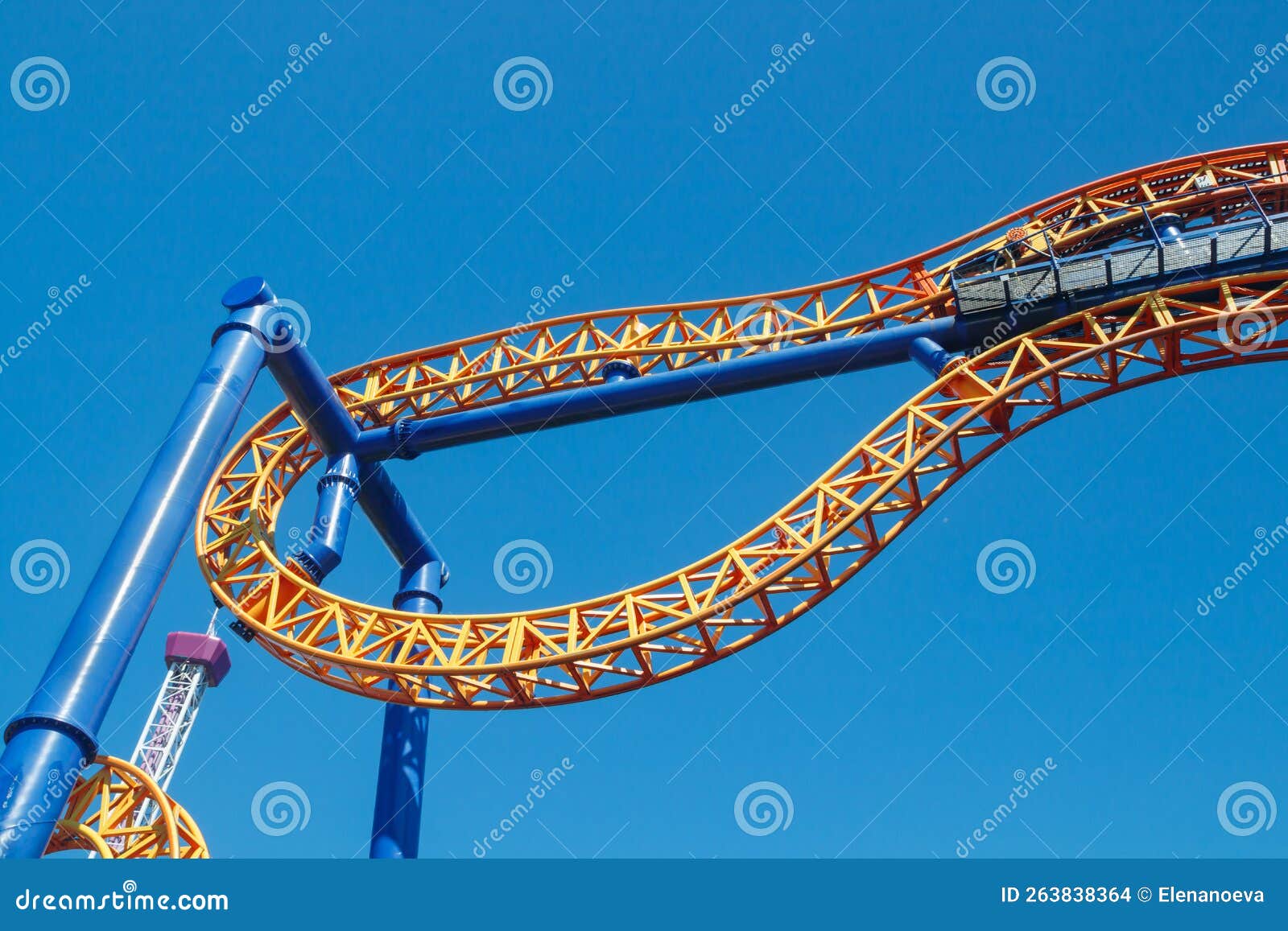 Empty Ride Roller Coaster on Sky Background in Amusement Park Editorial ...