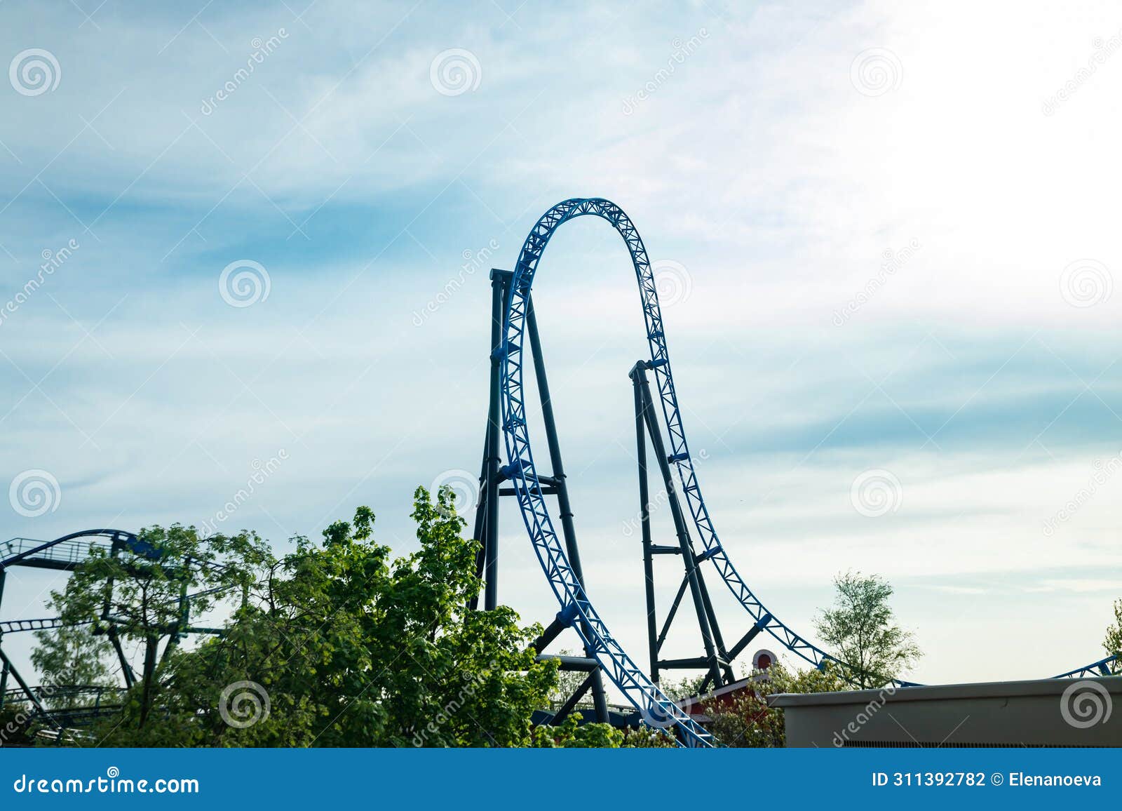 Empty Ride Roller Coaster on Sky Background in Amusement Park Stock ...
