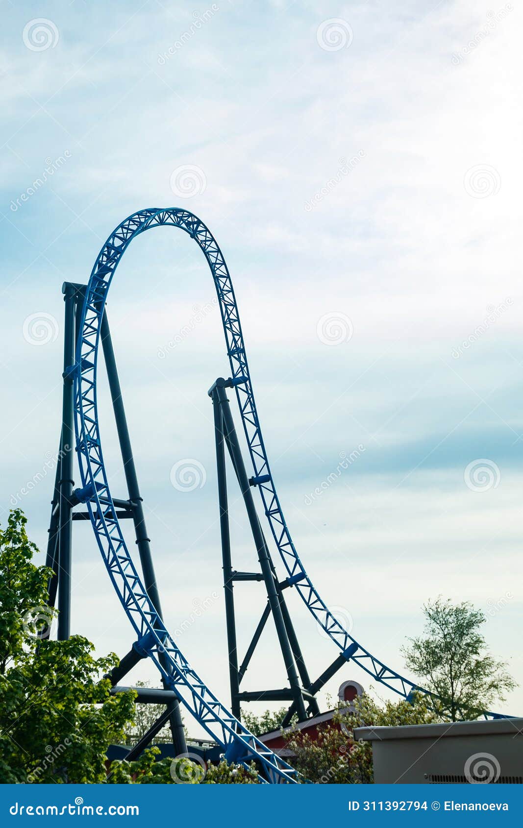 Empty Ride Roller Coaster on Sky Background in Amusement Park Stock ...