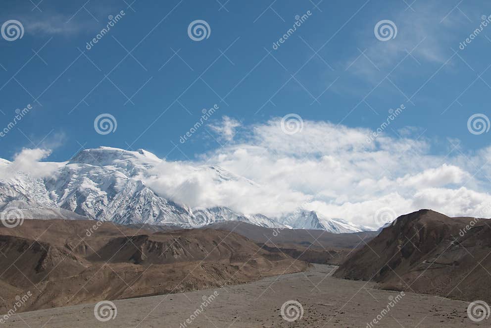 Empty Riverbed with Snow Mountain Stock Photo - Image of china, vast ...