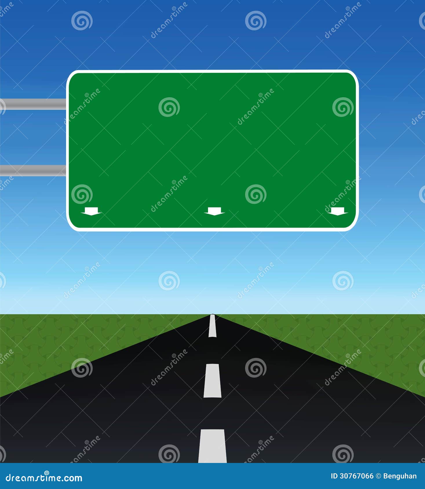 Empty Road with Blank Road-sign Stock Illustration - Illustration of ...