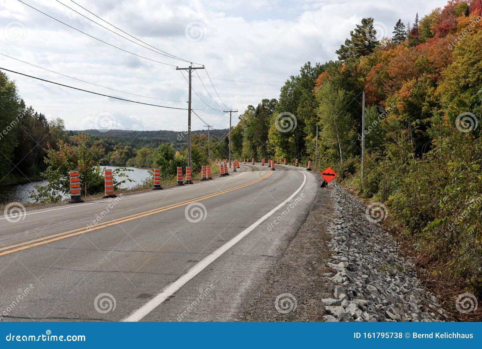 Empty Road with Cones Closed Off for Construction Work Stock Photo ...
