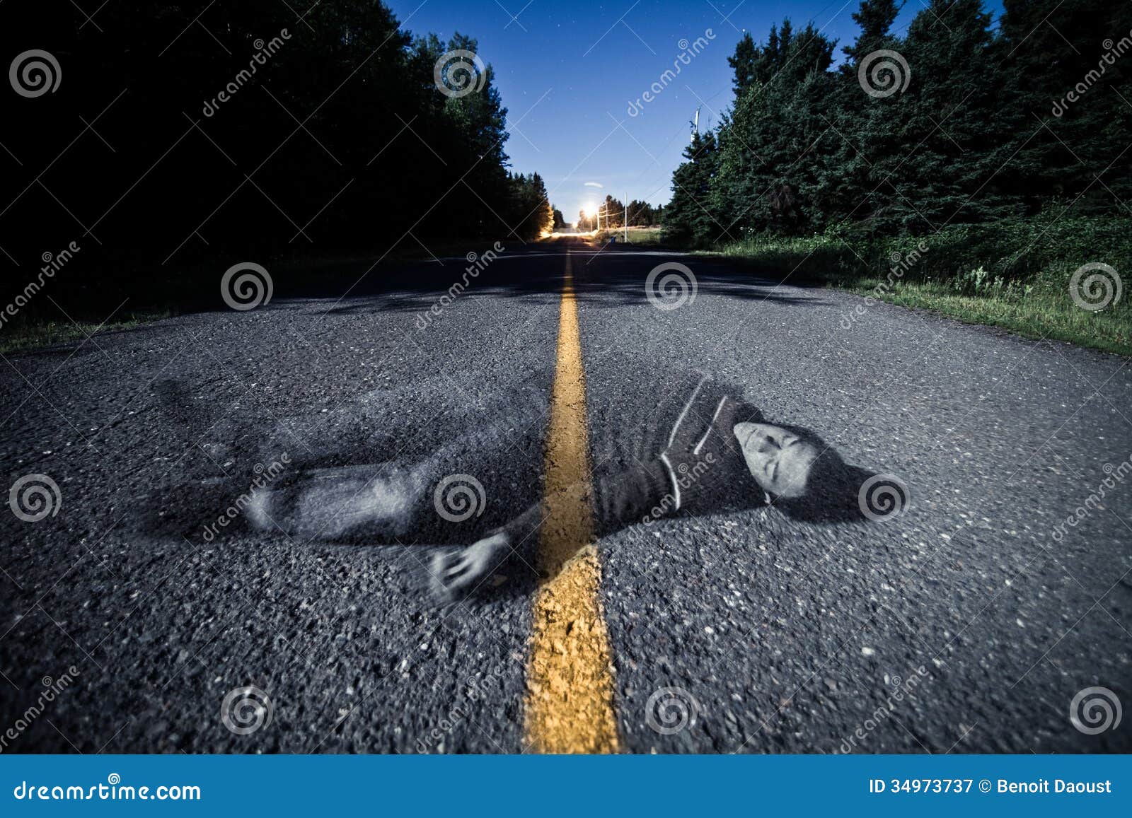 Empty Road with Dead Bodys Ghost in the Middle Stock Image - Image of ...