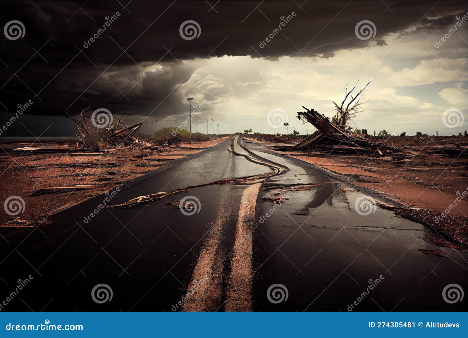 Empty Road after Devastate from Rain and Wind Disaster Aftermath ...
