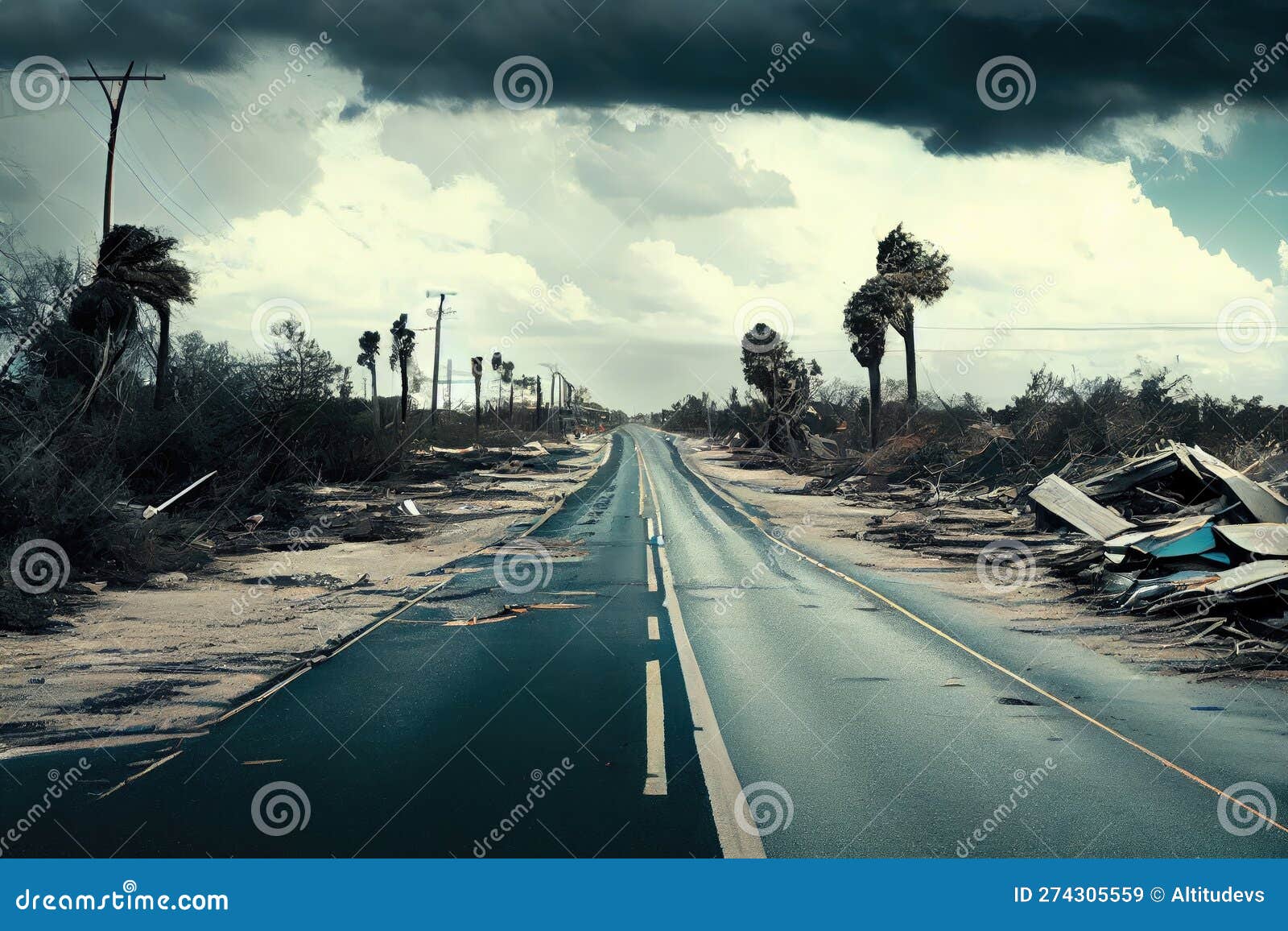 Empty Road after Devastate from Rain and Wind Disaster Aftermath ...