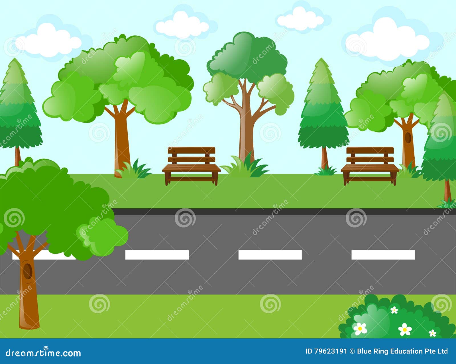 Empty Road through the Garden Stock Vector - Illustration of clip, road ...
