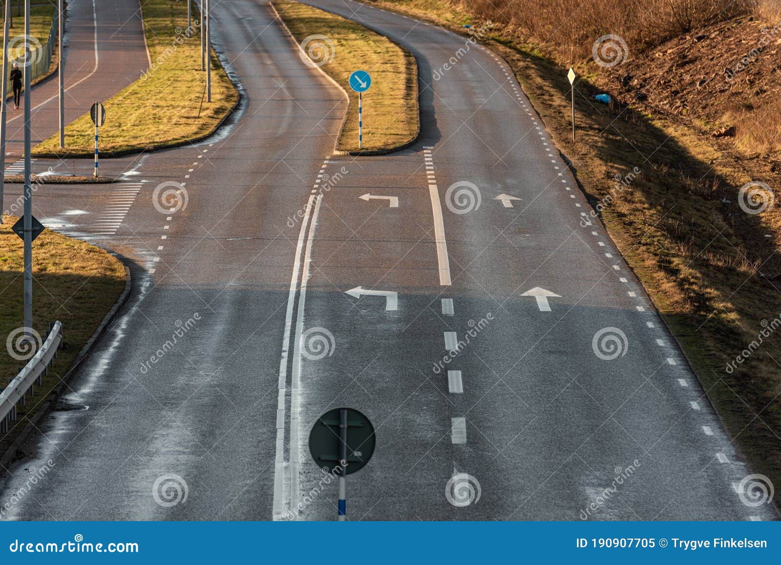 Empty Road Junction with One Plus Two Lanes Stock Image - Image of line ...