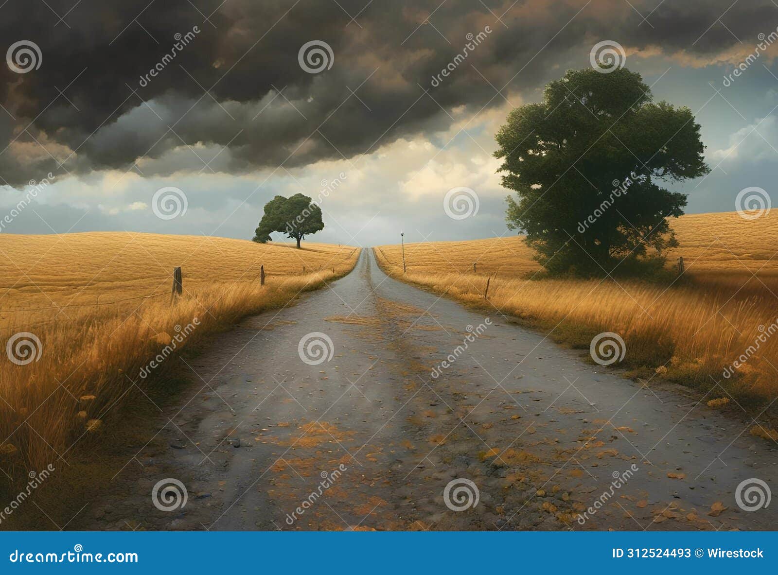 An Empty Road Leads into the Distance from Trees on the Horizon Stock ...