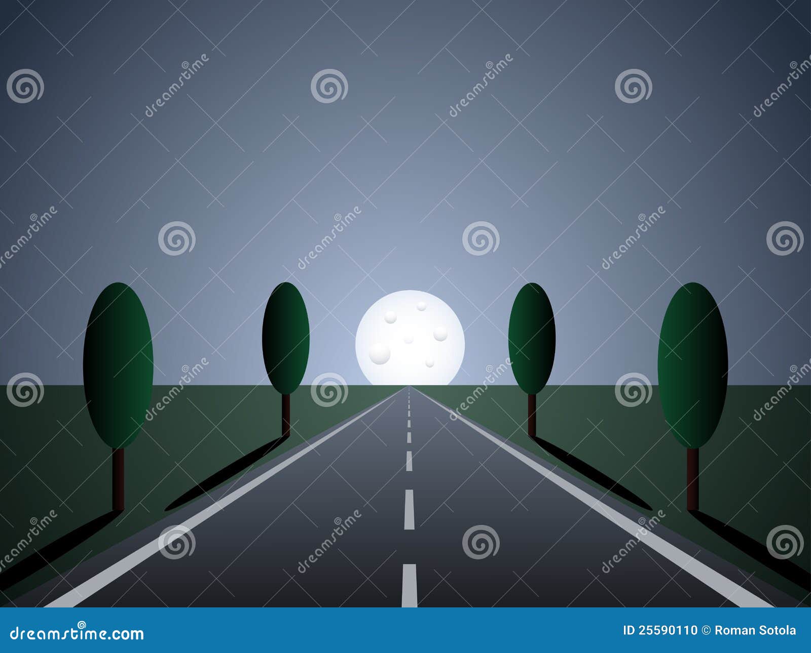 Empty road - moon light stock vector. Illustration of destination ...