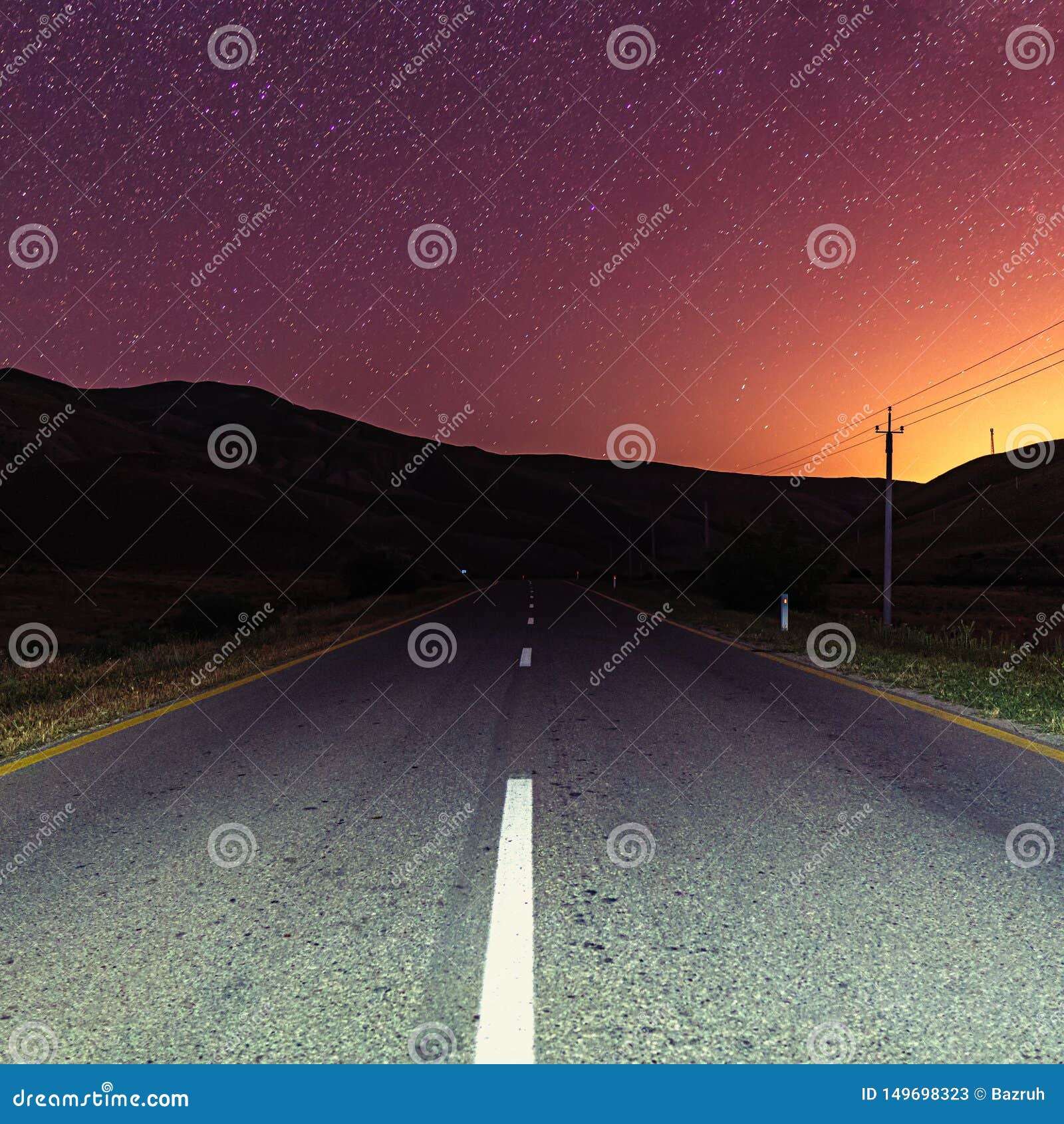 Empty Night Road Over Starry Sky Stock Image - Image of grass, highway ...