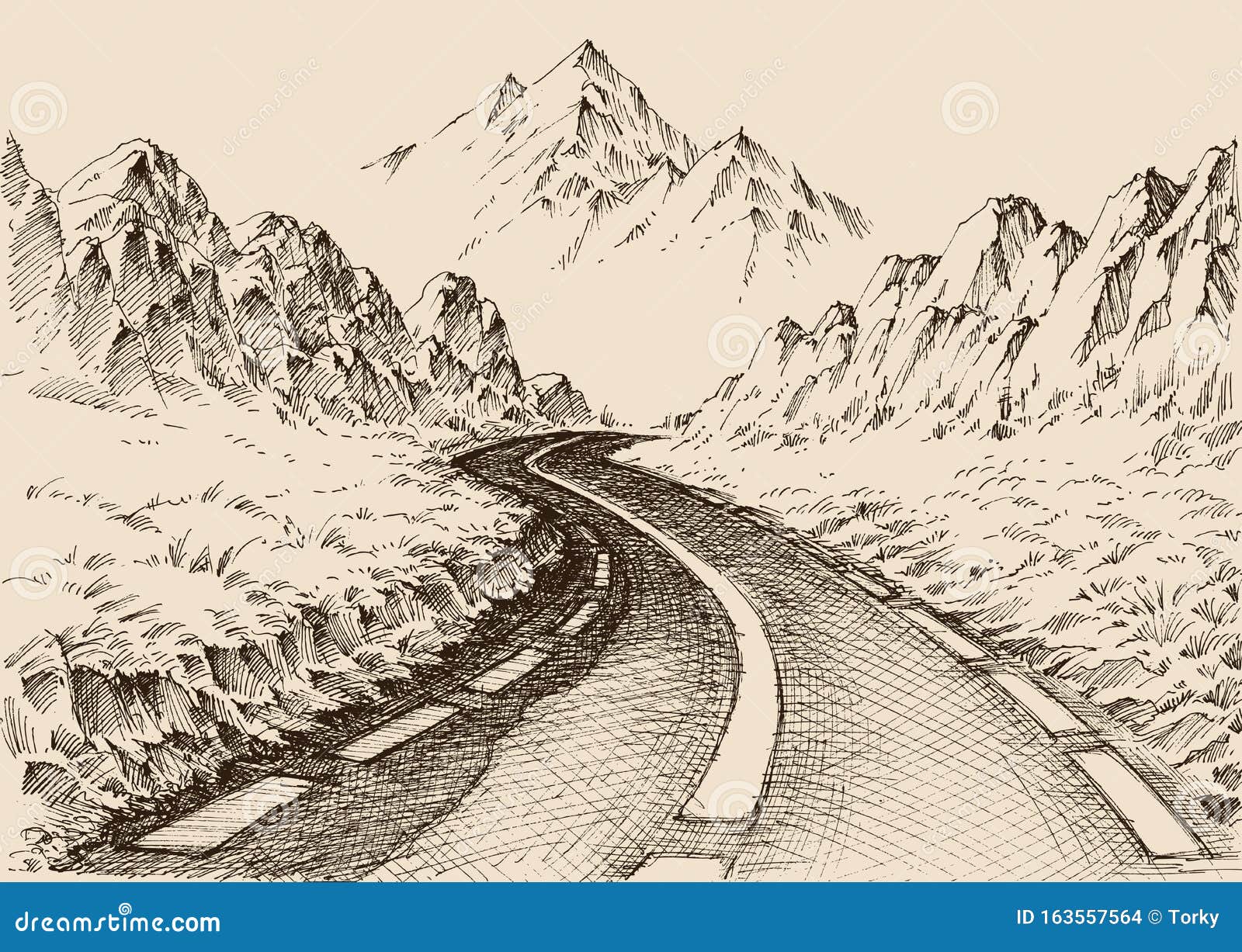 Alpine Landscape Hand Drawing Vector Illustration | CartoonDealer.com ...