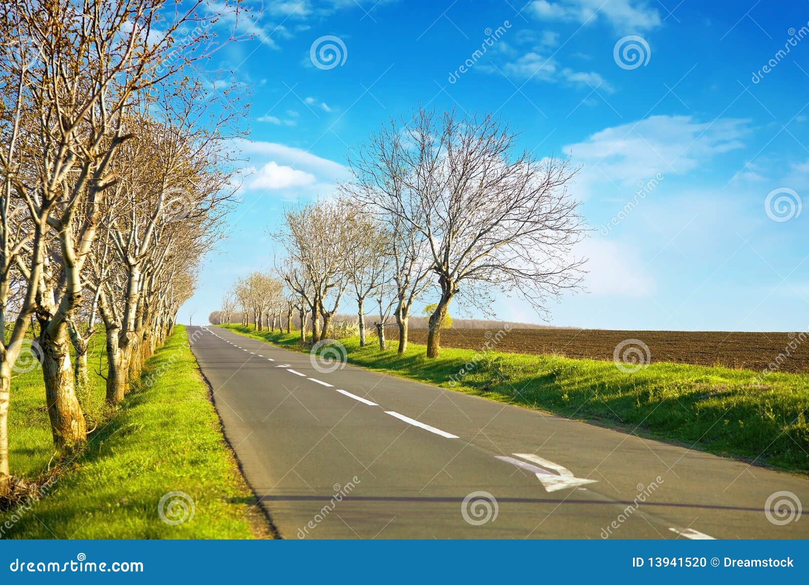 Empty Road Scenery with a Blue Horizont Stock Photo - Image of stripped ...
