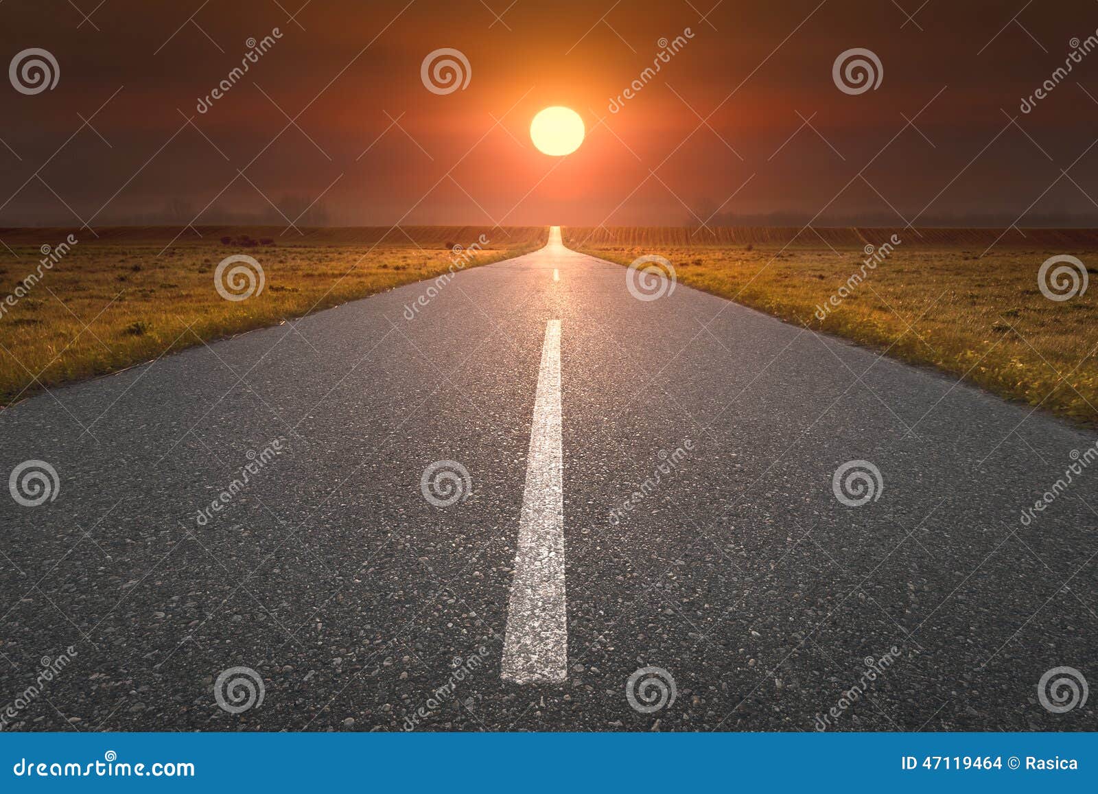 Empty Road Towards the Sun at Sunset Stock Photo - Image of concept ...