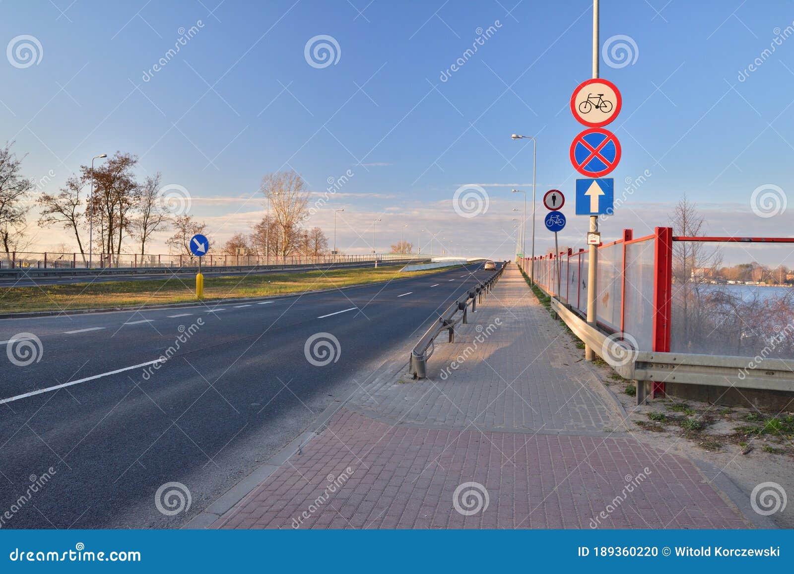 Empty Road and Traffic Signs. Warning of Danger Stock Photo - Image of ...