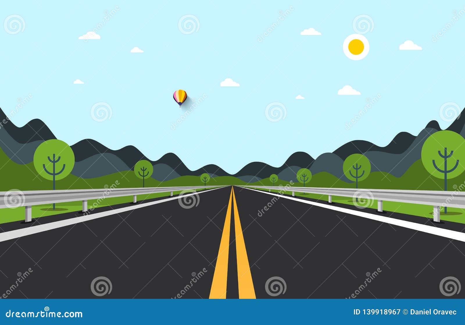 Empty Road Vector Illustration with Hills Stock Vector - Illustration ...