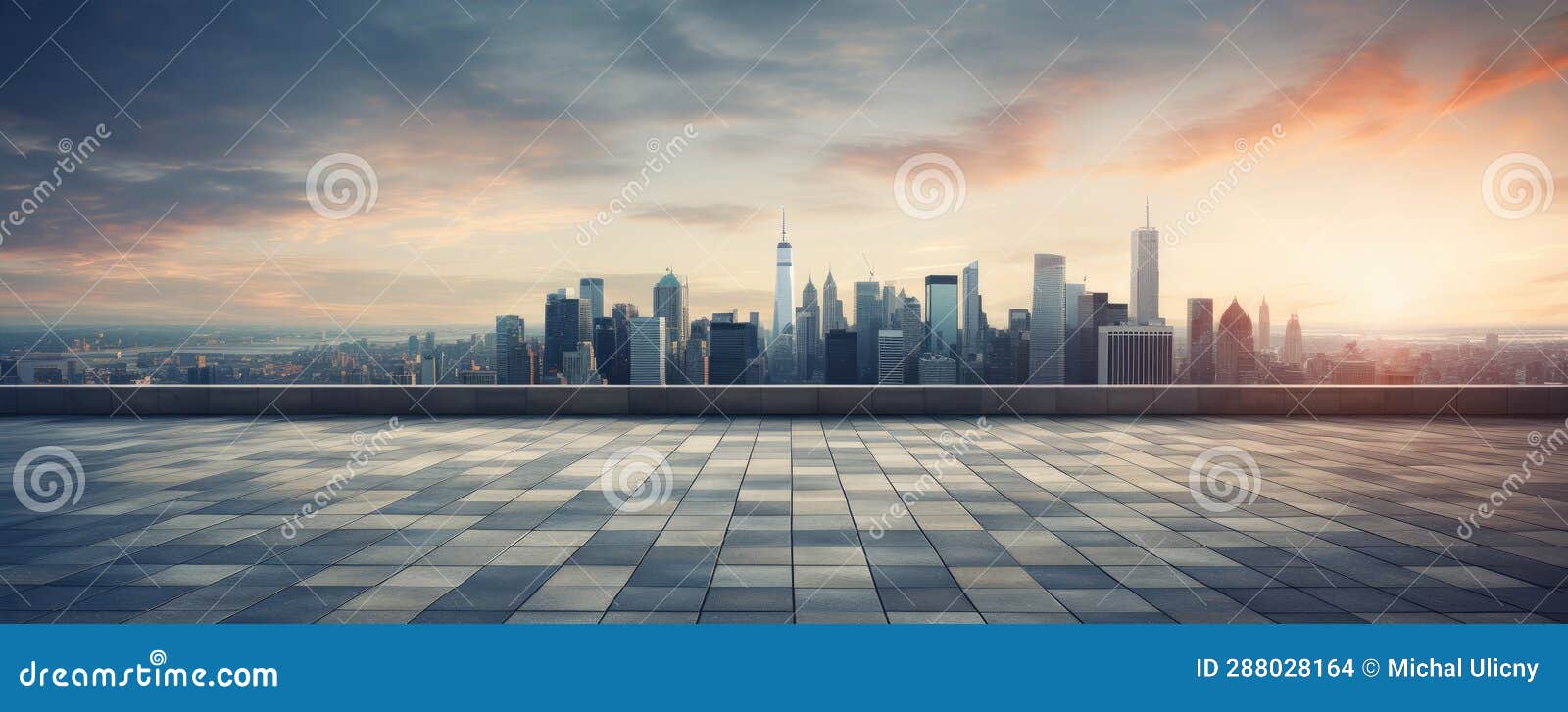 Empty Roof Made from Bricks.Brick Rooftop View on City in Background ...