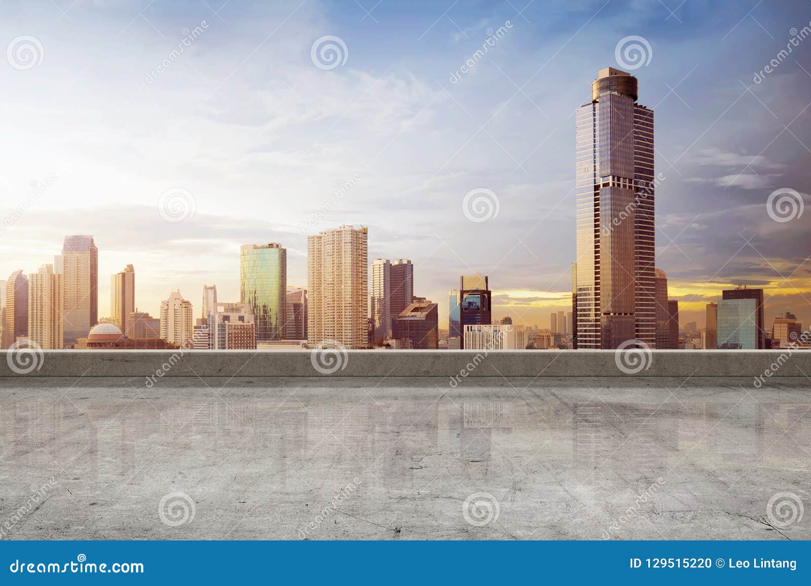 Empty Rooftop Floor with Skyscrapers View Stock Photo - Image of cloud ...