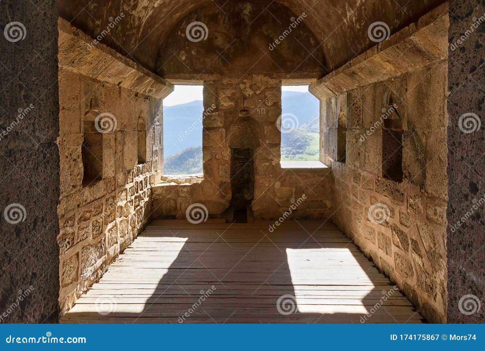 Empty Room of Ancient Monastery with Mountain Views Stock Image - Image ...