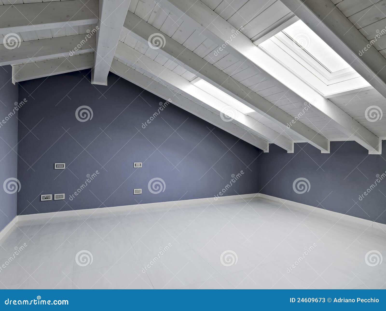Empty room in the attic stock image. Image of skylight - 24609673
