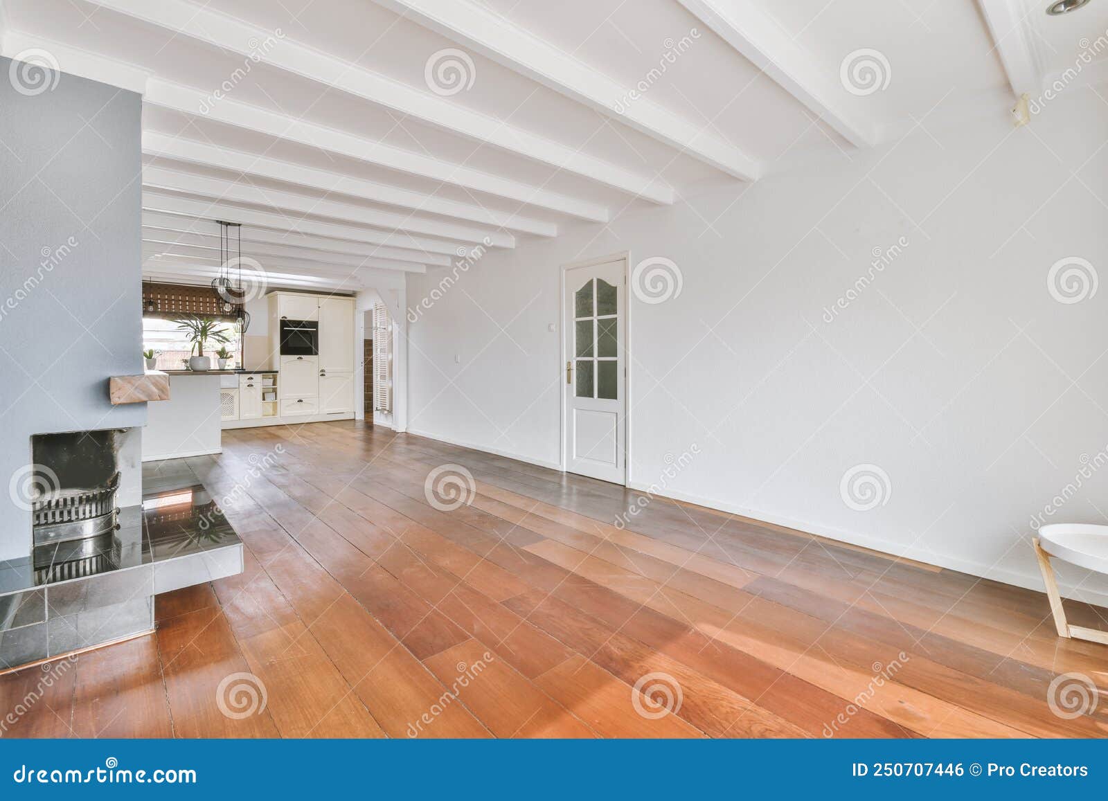 Empty Room with Beamed Ceiling Stock Photo - Image of window ...