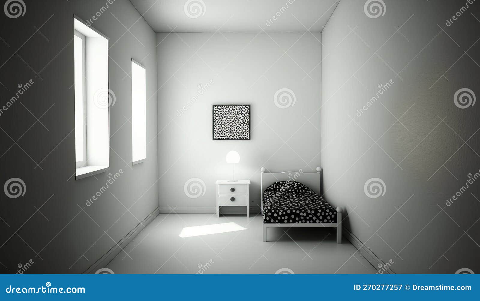 An Empty Room with Bed and Nightstand. Generative AI Stock Illustration ...